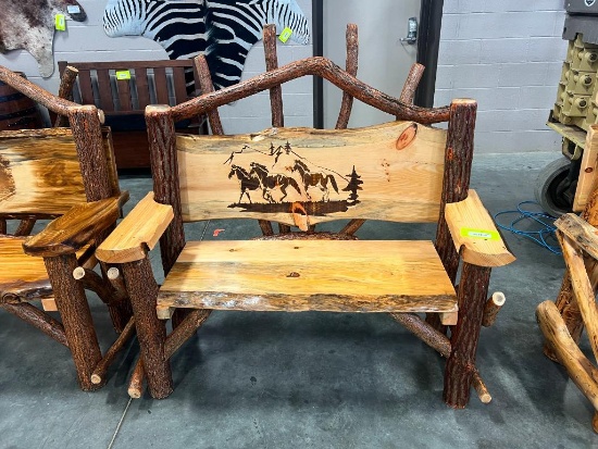 RUSTIC LOG HICKORY BENCH 54 IN | Online Auctions | Proxibid