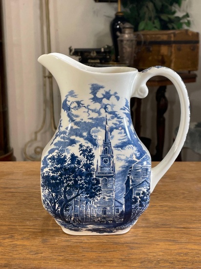 Vintage Liberty Blue Historic Colonial Scene Old North Church Pitcher ...