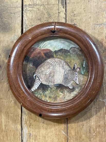 Jane Leach Armadillo Painting w/ Round Frame | Art, Antiques ...