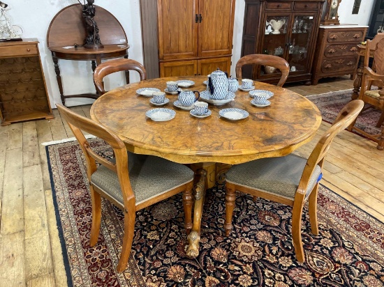 1890's Solid Walnut Dinning Table w/ Burl Veneer Top | Art, Antiques ...