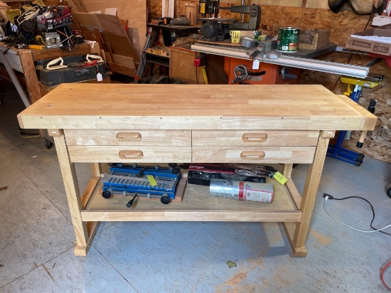 Custom Built Work Table w/ 4-Drawers Lower Shelf & Jig Holes | Online Auctions | Proxibid