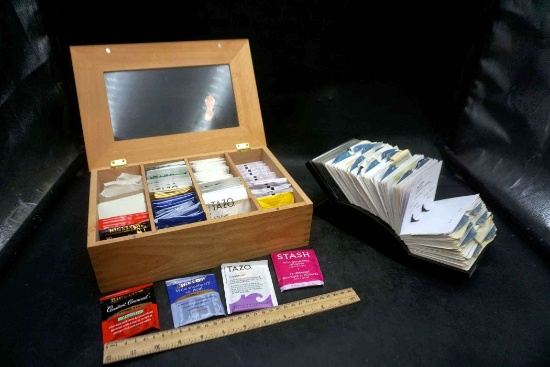 Wooden Container w/ Tea & Rolodex Type Address Keeper | Online Auctions ...