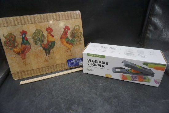 Vegetable Chopper & Rooster Tempered Glass Cutting Board | Art ...