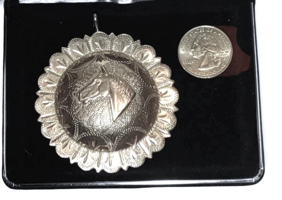 LARGE STERLING SILVER KEYSTON BROS. S.F. CALIF PENDANT with HORSE - 40. ...