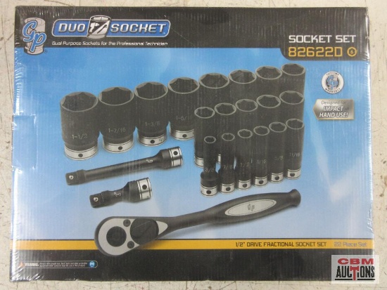 Grey Pneumatic 82622D 22pc 1/2" Drive, 6pt, SAE Duo Socket Set w ...