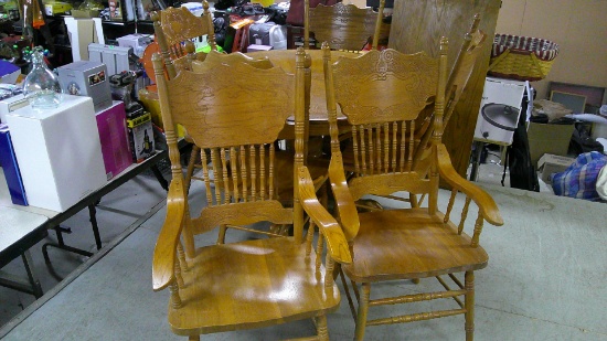 Solid Oak Pedestal Dining Table w/Claw Feet and 6 Chairs | Estate ...
