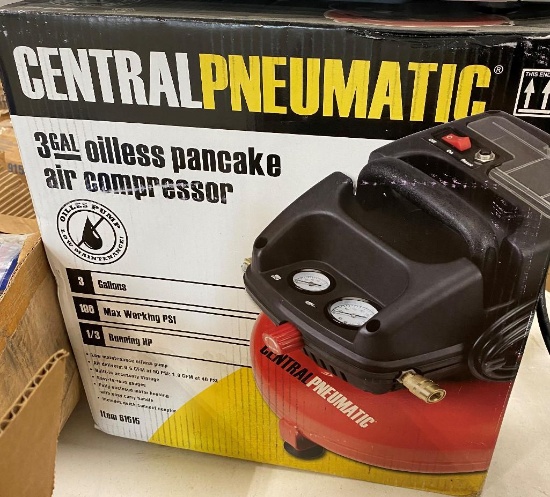 CENTRAL PNEUMATIC 3 GALLON OILLESS PANCAKE AIR COMPRESSOR | Heavy ...