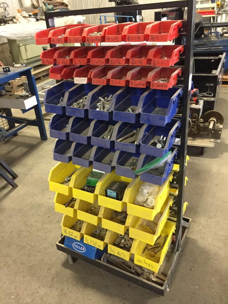 DOUBLE SIDED BOLT BIN ON WHEELS WITH HARDWARE | Proxibid