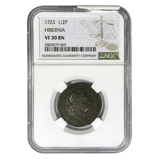 1723 Hibernia Colonial Half Penny NGC VF30 BN | Coins & Currency Coins ...