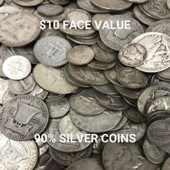 $10 Face Value 90% US Silver Coins - HIGH DEMAND | Online Auctions ...