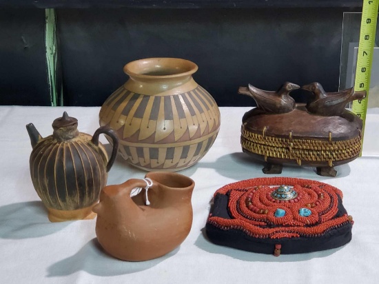 Indigenous Cultures Pottery, Basketware and Beaded Purse | Art ...