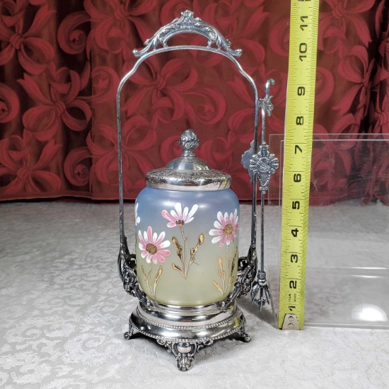 High Style Late 1800s Pickle Castor with Ornate Silverplate Holder and ...