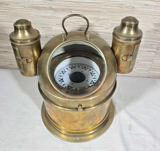 Solid Brass Reproduction Of A Lifeboat Binnacle Gimballed Compass With ...