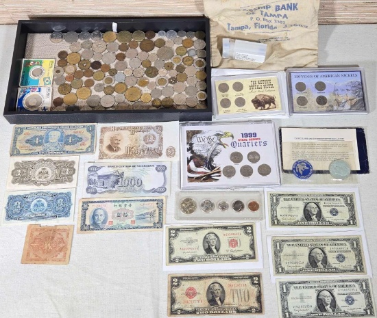 Silver Certificates, US Silver Coins, Two Dollar Bills, Misc Foreign ...