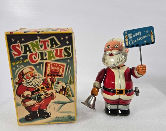Vintage TN Trademark Tin Litho Wind Up Bell Ringing And Merry Christmas ...