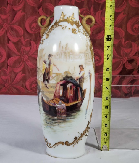 15" Mount Washington Colonial Ware Vase with Hand Painted Venice Scene ...
