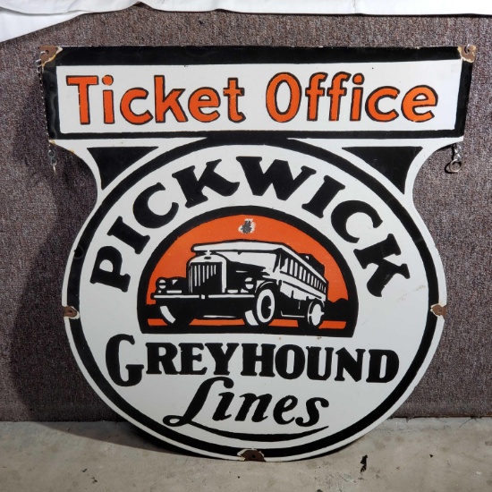 29" x 24" Porcelain Enamel Ticket Office Pickwick Greyhound Lines ...