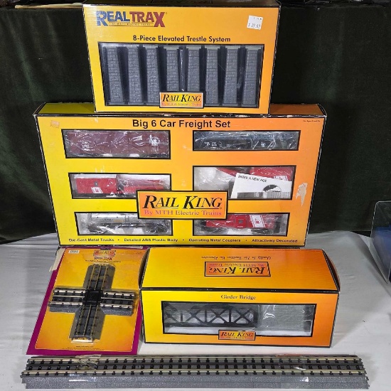 Rail King MTH Big 6 Car Freight Set, 8 Pc Elevated Trestle System and ...