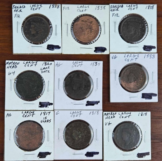 9 US Large Cent Pennies - 5 Matron Head Type 1 and 4 Liberty/ Matron ...