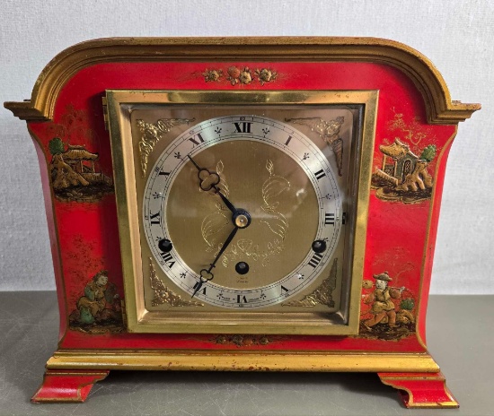 F. W. Elliott Red Chinoiserie London Mantel Clock 7 Jewel Movement ...