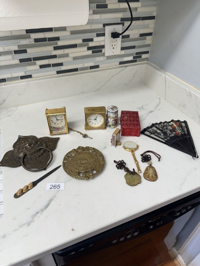 Box Lot/Heavy Trivet, Brass Clocks, Door Knock, ETC | Online Auctions ...