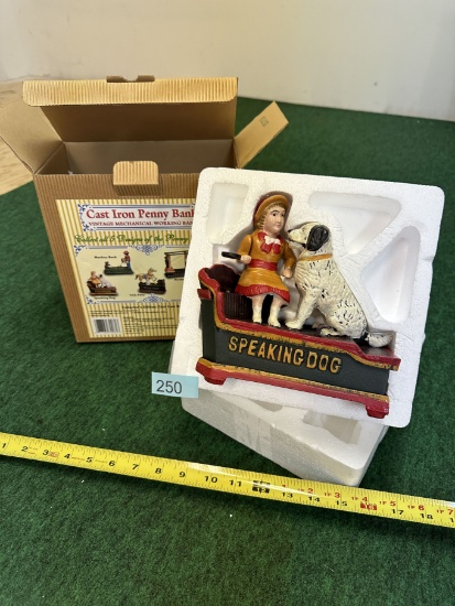 Vintage Monogram Cast Iron Penny Bank/Mechanical Working Bank | Online ...