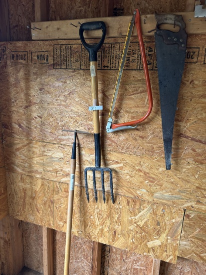 Box Lot/Hoe, Bow Saw, Hand Saw, Pitch Fork (Local Pick Up Only ...