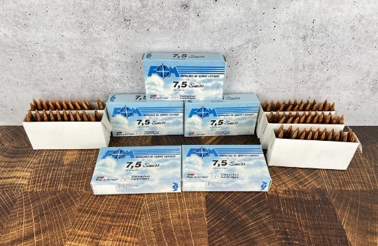 100 Rounds of 7.5x55 Swiss Rifle Ammo FNM | Guns & Military Artifacts ...