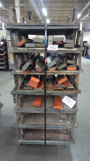 14 wooden fork lift bottoms and 32 metal skid/support shelving plates ...