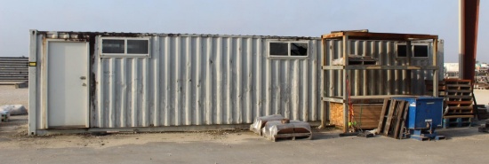 CONEX BOX, 40' LONG WITH CONTENTS, WINDOWS, SIDE DOOR, SHELVING AND ...