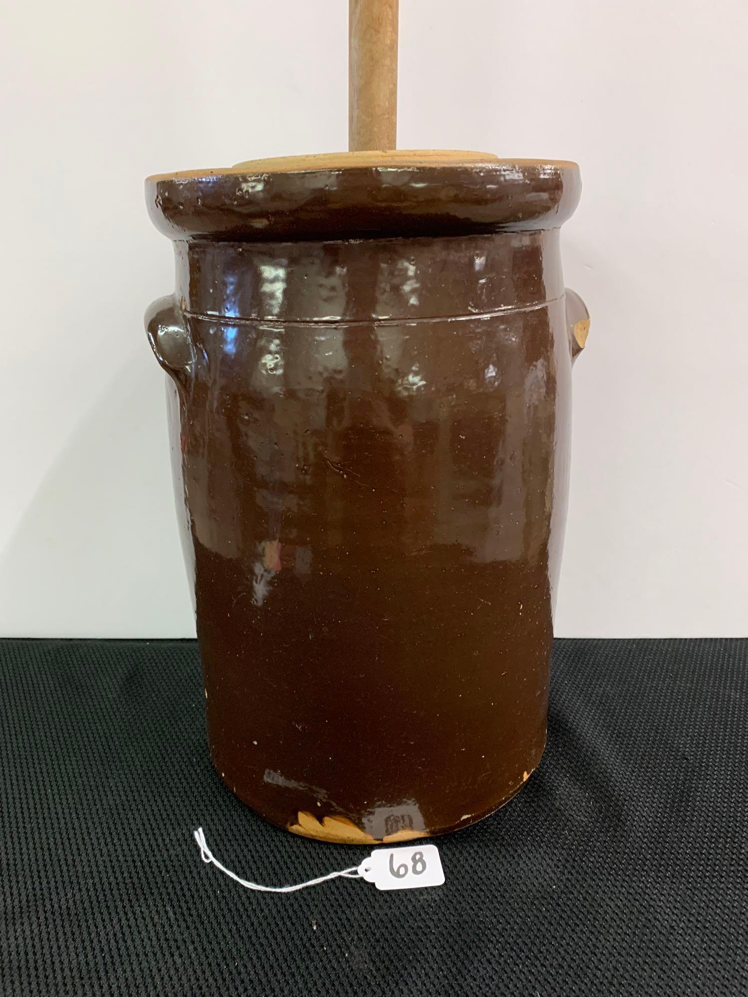 3 GALLON BROWN CHURN WITH LID AND DASHER | Proxibid