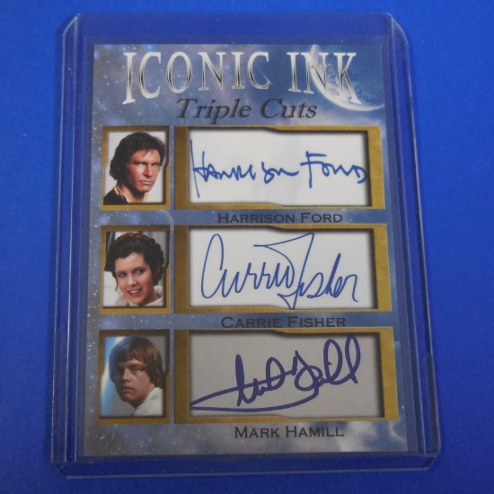 ICONIC INK TRIPLE CUTS STAR WARS HARRISON FORD CARRIE FISHER MARK ...