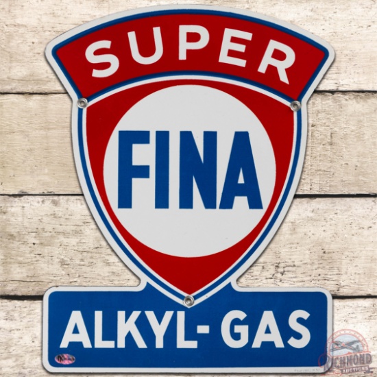1957 Fina Super Alkyl Gas Keyhole SS Porcelain Pump Plate Sign | Art ...