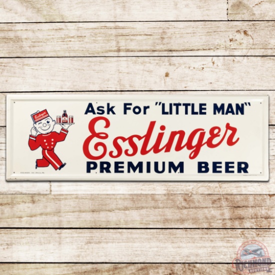 1956 Ask for "Little Man" Esslinger Premium Beer SS Tin Sign w/ Kingpin ...