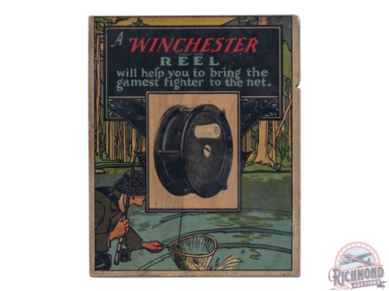 Rare Winchester Fishing Reel & Carving Set Double Sided Display Sign ...
