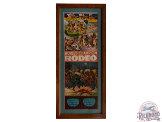 Early "World's Champion Rodeo" Framed Lithograph Pioneer Poster w ...