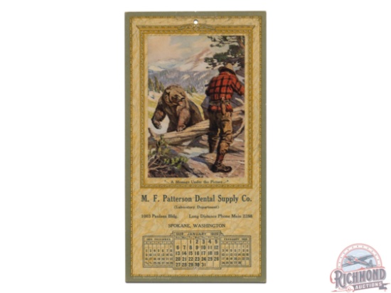 1929 Patterson Dental Supply Calendar w/ Grizzly Bear Hunt Scene Philip ...