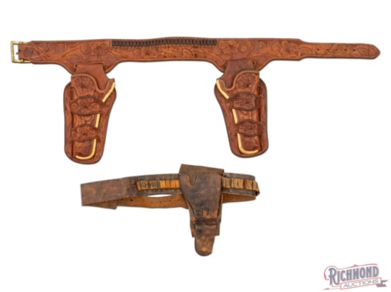 H. H. Heiser Denver Tooled Cartridge Belt with Buscadero Double Loop ...