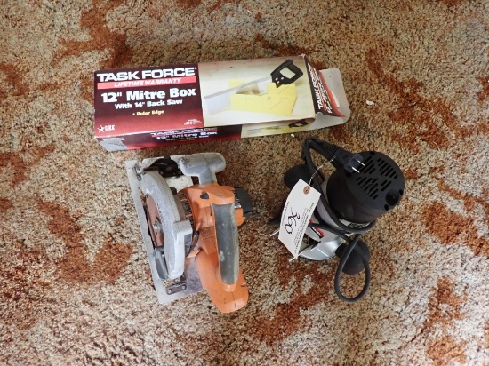 Fixed base router & rigid skill saw; 12" miter sa | Online Auctions ...