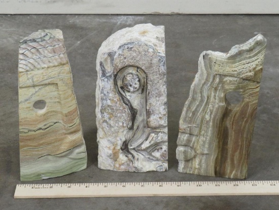 3 Hand Made Stone Face Statues (ONE$) Artists name on back AFRICAN ART ...