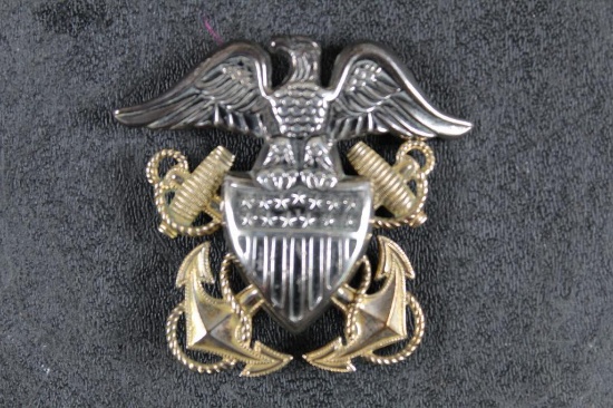United States Navy-USN-OFFICER CAP BADGE w/Sterling Stamped Eagle ...