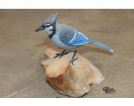 Hand-carved and Hand-painted BLUE JAY Statue Signed by artist "S ...