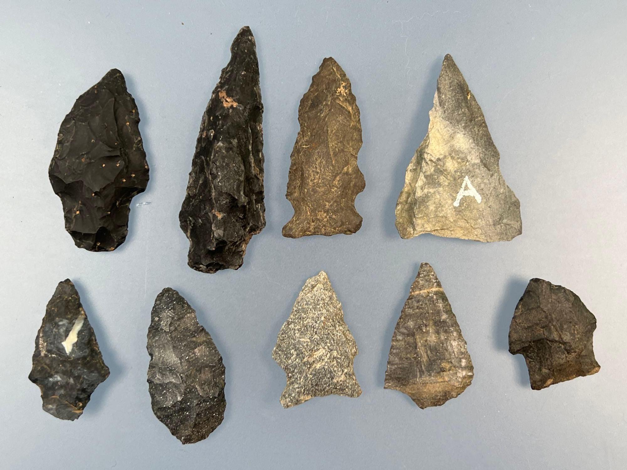 Lot of 9 Various Arrowheads, Black Chert, | Proxibid