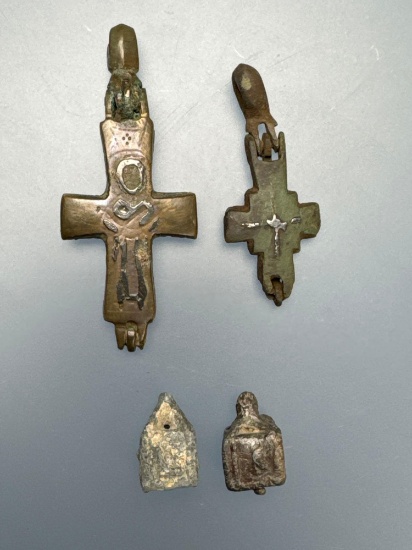 Roman/Medieval Cross Clasps and Small Pyramidal Pieces, x4 total pieces ...