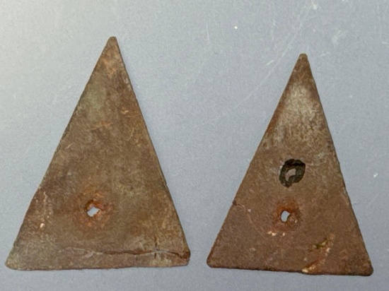 x2 Cut Brass Trade Triangle Points, Iroquoian, Perforated, Longest is 1 ...