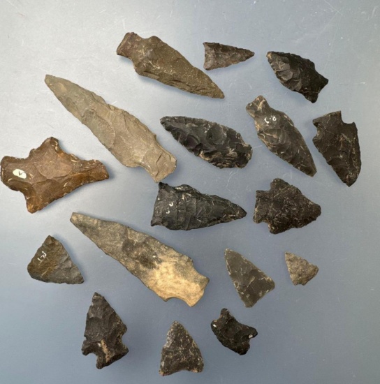 17 Various Arrowheads, Chert, Jasper, Chalcedony, Longest is 3", Found ...