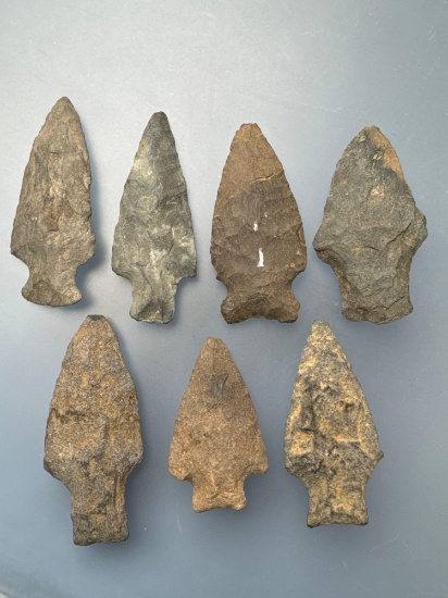 7 Various Arrowheads, Nice examples, Longest is 2 1/2", Found along the ...