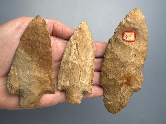 3 Larger Points, Stemmed, Longest is 4 5/8", Midwestern US, Ex: Charles ...