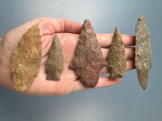 5 Fine Quartzite Arrowheads, Longest is 3 5/8", Found in Pennsylvania ...