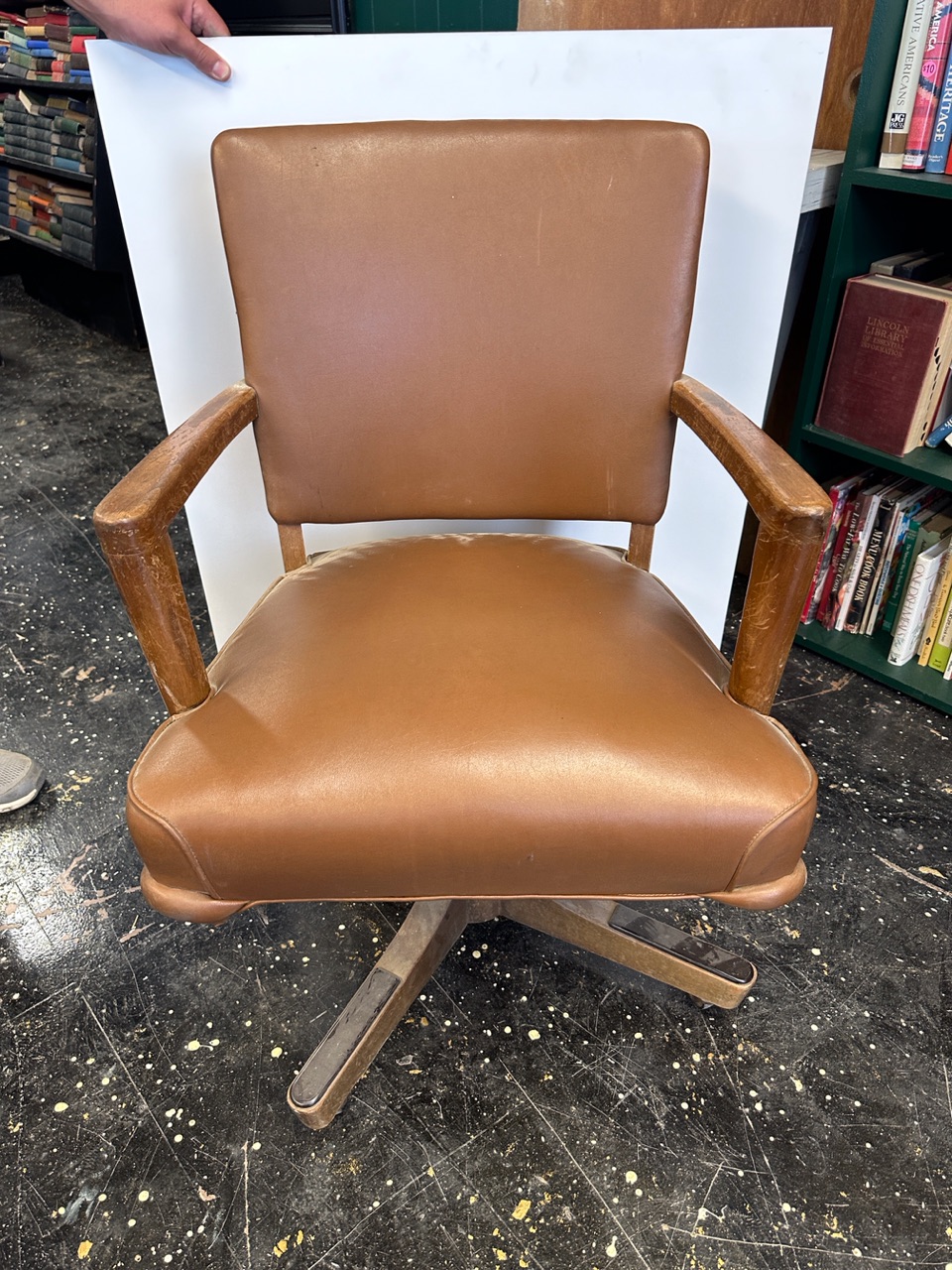 Tan Leather Swivel Chair CAME OUT OF OLD BANK | Proxibid